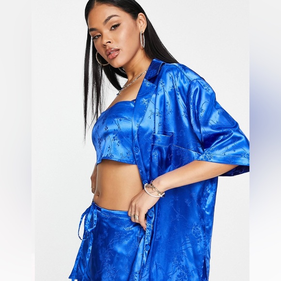 ASOS | Intimates & Sleepwear | Asos Blue Satin Floral Jacquard Shirt ...